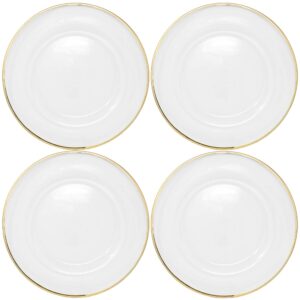 Ms Lovely Clear Glass Charger 13 Inch Dinner Plate With 0.5 CM Metallic Rim - Set of 4 - Gold