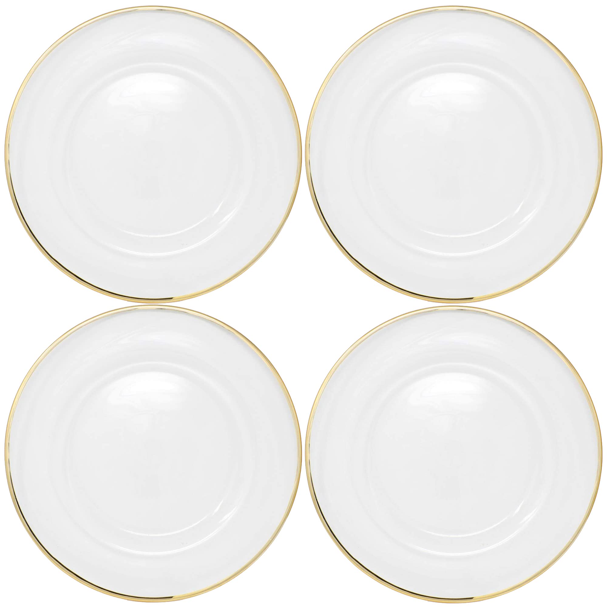 Ms Lovely Clear Glass Charger 13 Inch Dinner Plate With 0.5 CM Metallic Rim - Set of 4 - Gold