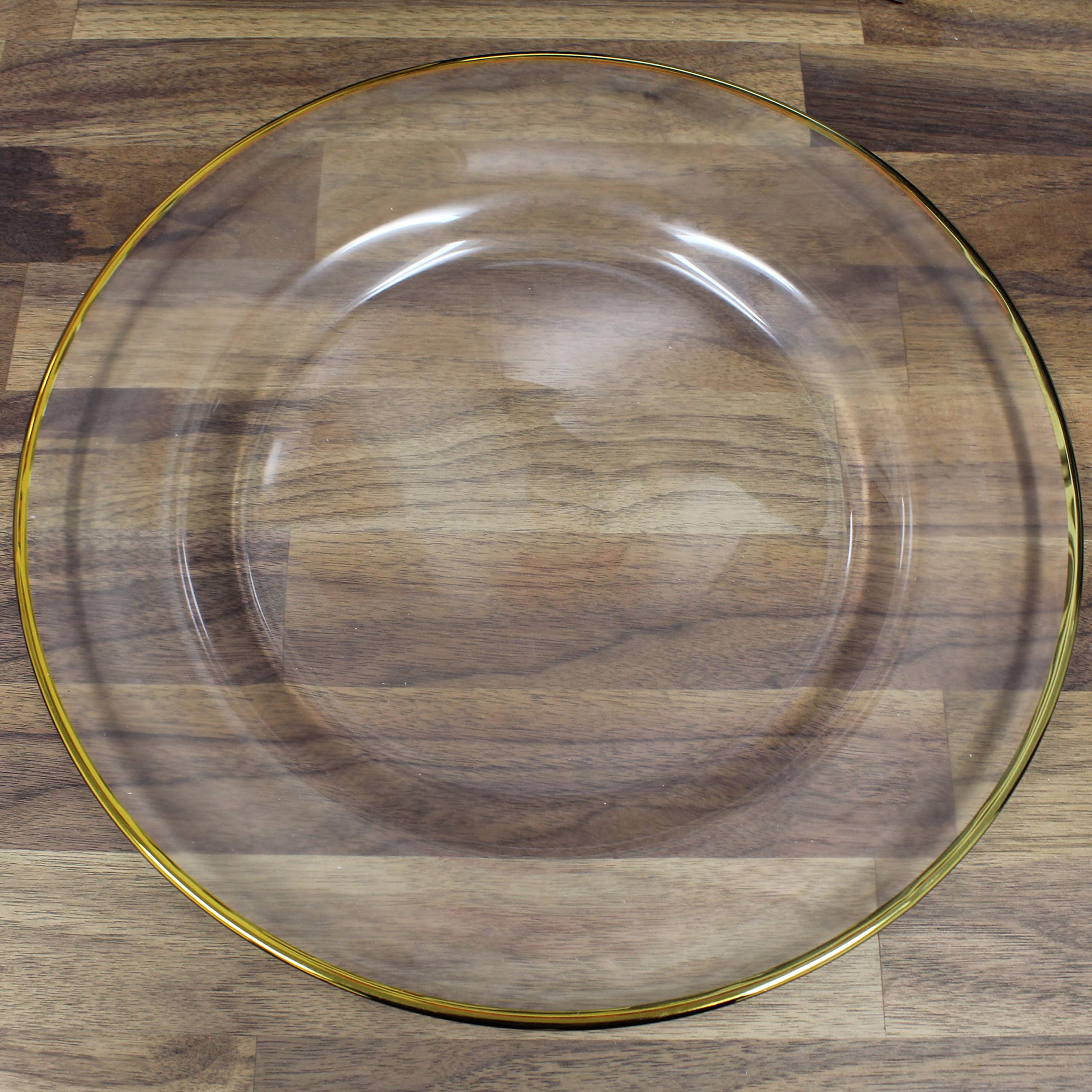 Ms Lovely Clear Glass Charger 13 Inch Dinner Plate With 0.5 CM Metallic Rim - Set of 4 - Gold