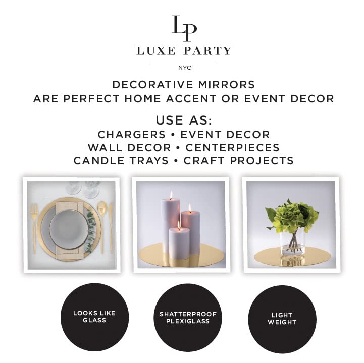 LUXE PARTY 12 Pack Round Mirror Charger Plate | Lightweight |Decorative Dinnerware | Dinner Party | Wedding | Events | Table Setting | Gold