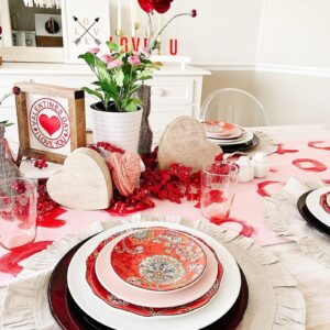 Sonemone Red Farmhouse Floral Dessert Plates, 6 Inch Appetizer Plates Set of 6, for Valentines Cake, Pie, Snacks, Ice cream, Side Dish, Sauces, Microwave & Dishwasher Safe