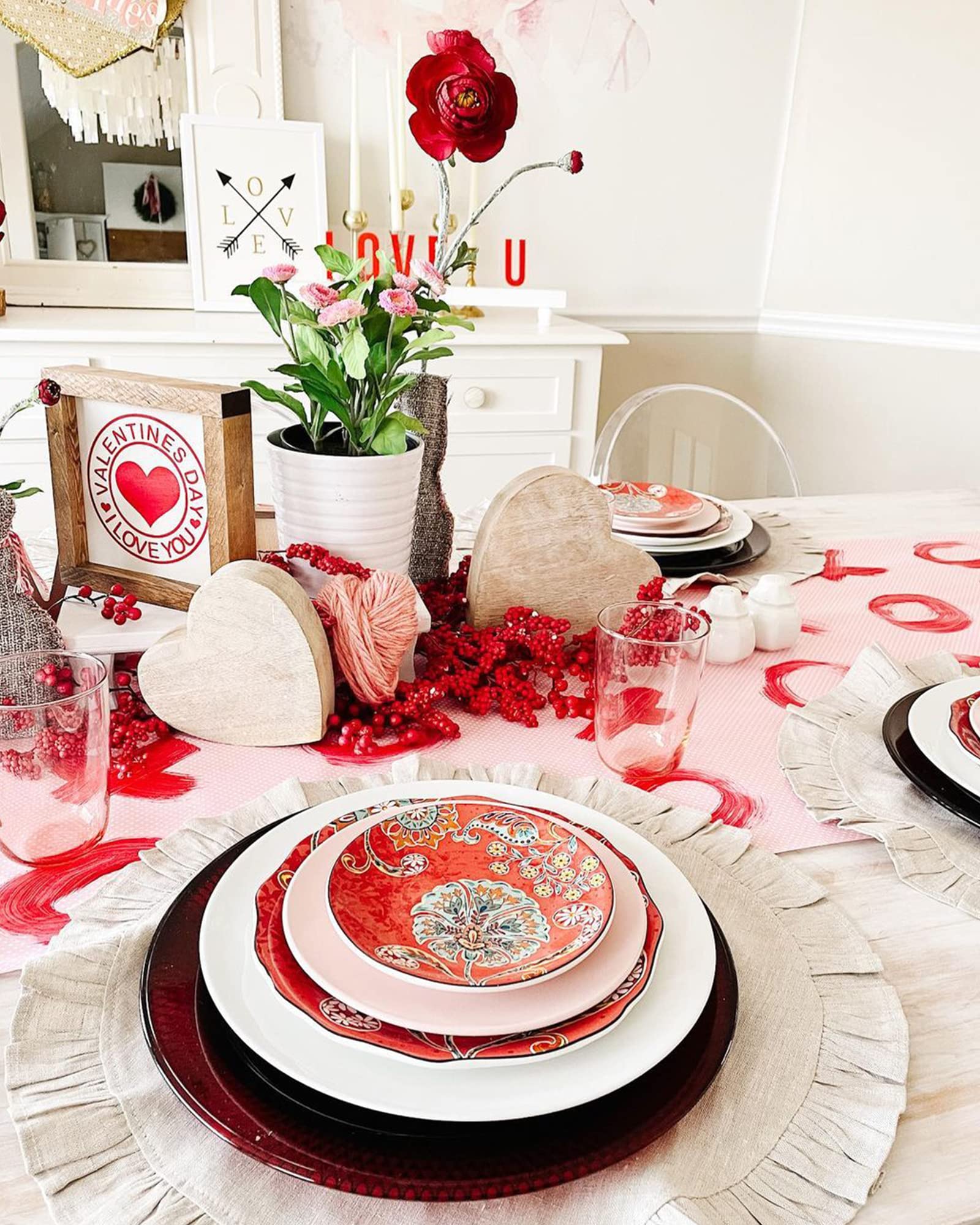 Sonemone Red Farmhouse Floral Dessert Plates, 6 Inch Appetizer Plates Set of 6, for Valentines Cake, Pie, Snacks, Ice cream, Side Dish, Sauces, Microwave & Dishwasher Safe