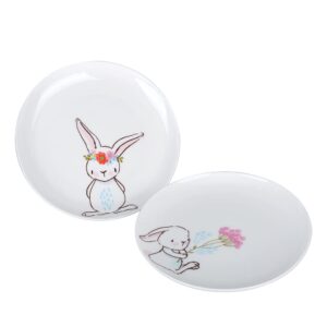 xinhuigy bunny rabbit ceramic plates,dishes for dessert food server dishes,8inch cute dessert cake plate set of 2, tableware crafts for easter day,wedding,mother's day