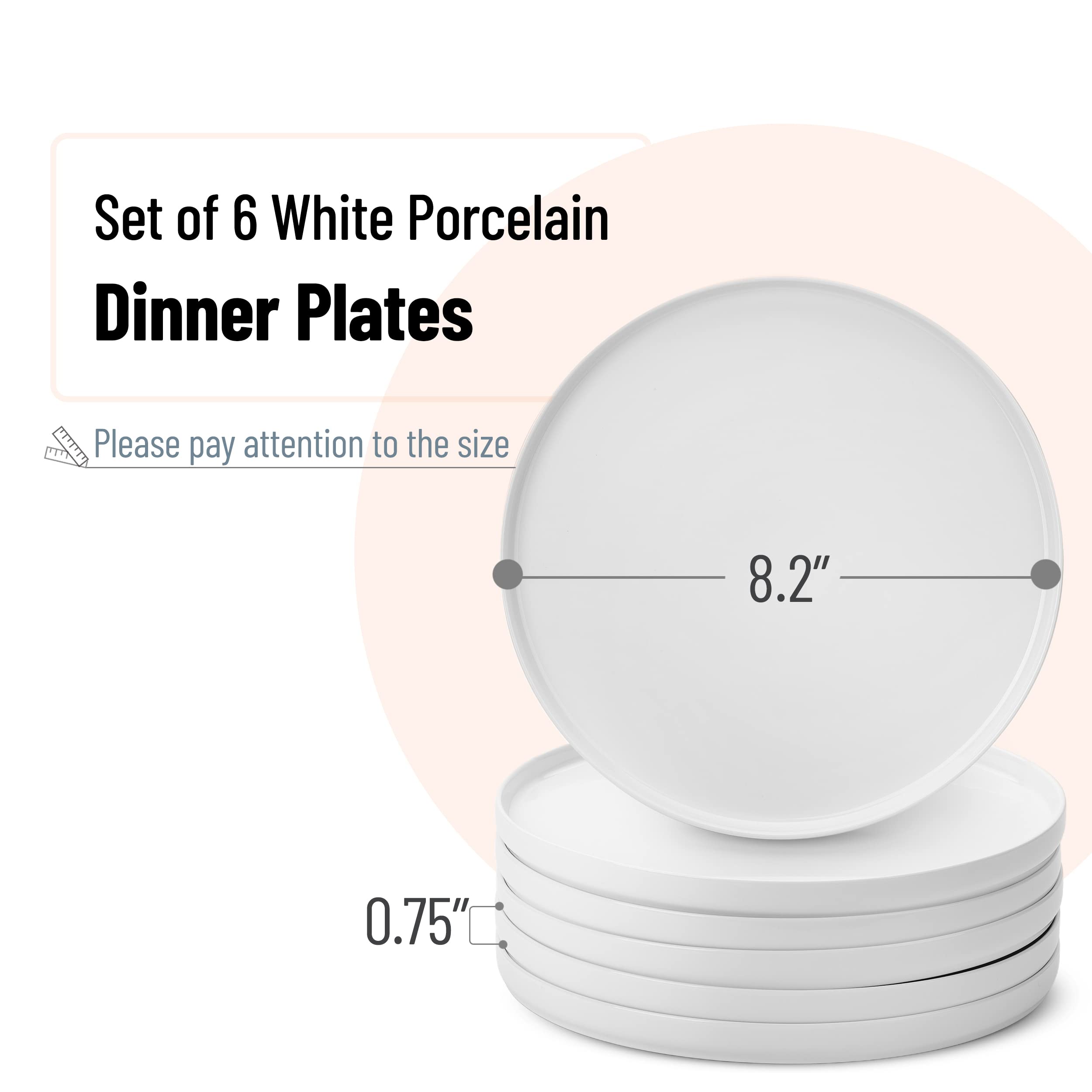 BTaT- White Dessert Plates, Set of 6, 8.2 inch, Small Plates for Appetizers, Small Plate, Small Appetizer Plates, Small White Plates, Dessert Plates Porcelain, Plates, White Plates