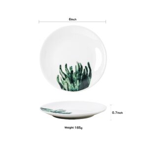 YCBH 6 Inch Set of 6 Assorted Designs, Small Porcelain Plates with Plants Pattern,White Ceramic Dinnerware for Appetizer Luncheon Snacks Dessert Serving Bread, Microwave Oven Dishwasher Safe