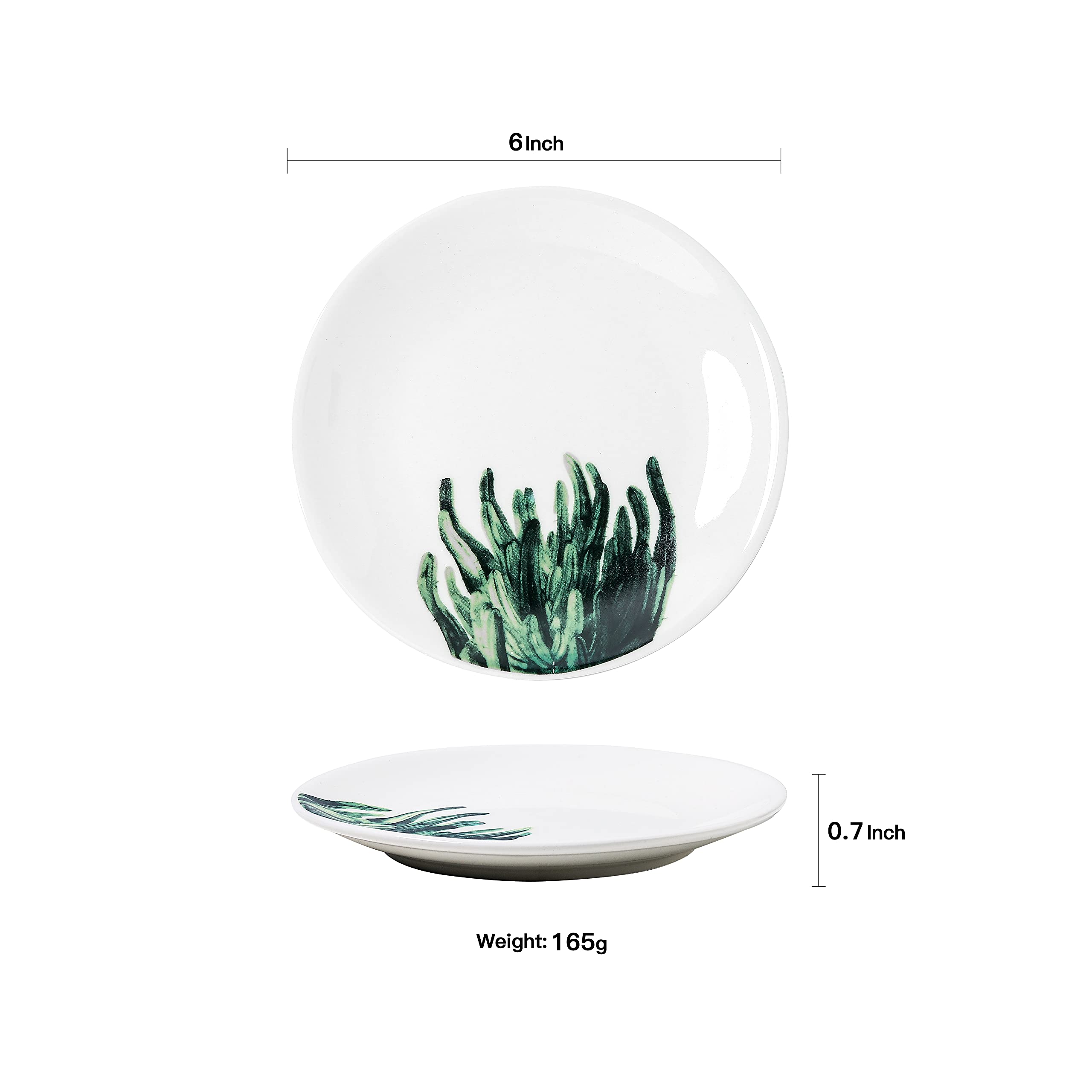 YCBH 6 Inch Set of 6 Assorted Designs, Small Porcelain Plates with Plants Pattern,White Ceramic Dinnerware for Appetizer Luncheon Snacks Dessert Serving Bread, Microwave Oven Dishwasher Safe