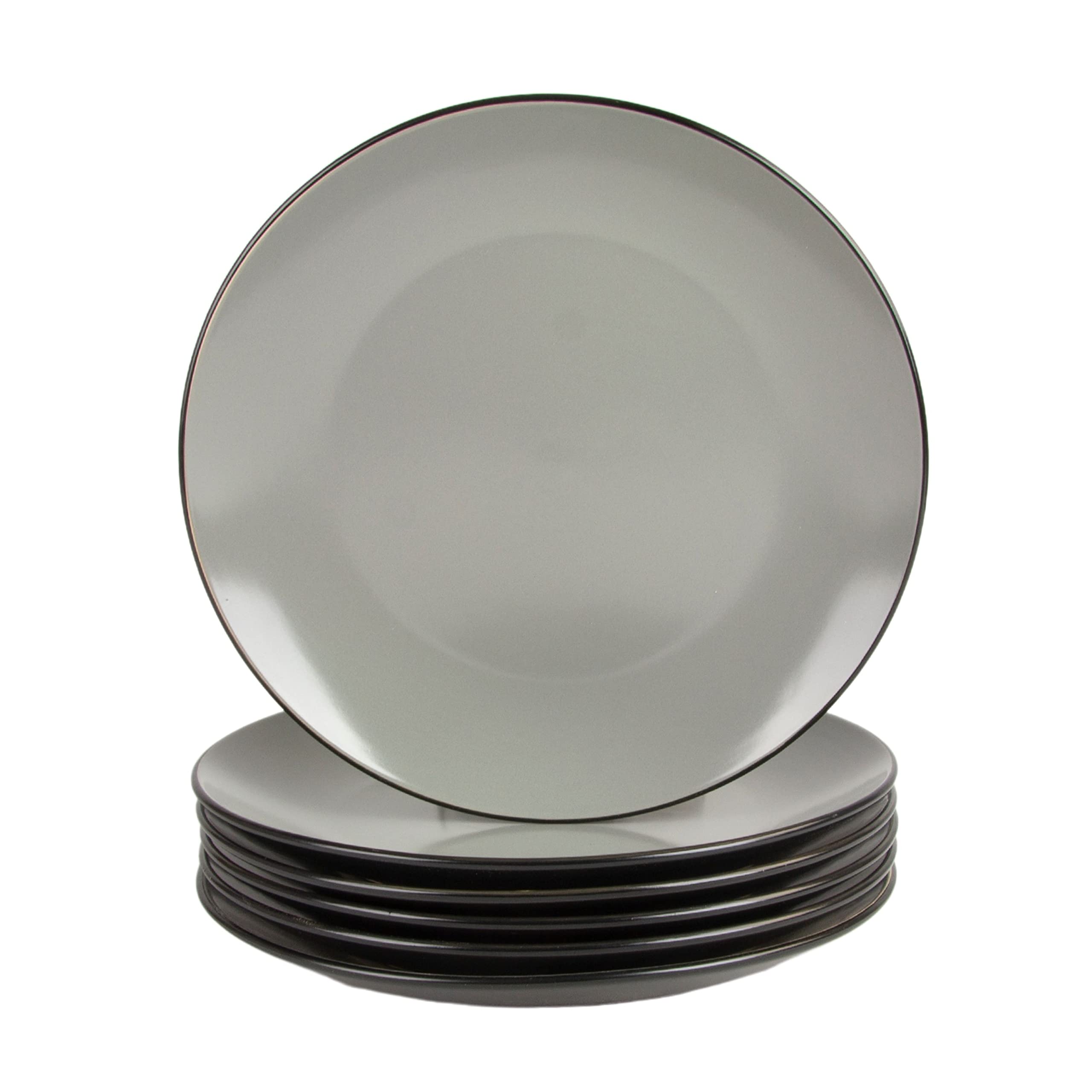 Two Tone Coupe 10.5” Dinner Plate Set Of 6, Black/Gray