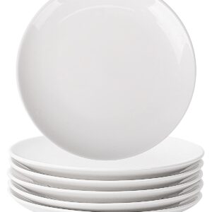 DELLING Dinner Plates Set of 6, 10 inch Ceramic Plates - Microwave, Oven, and Dishwasher Safe, Scratch Resistant - Modern Dinnerware Dish Set for Kitchen Serving - White