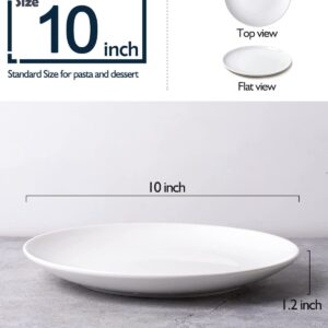 DELLING Dinner Plates Set of 6, 10 inch Ceramic Plates - Microwave, Oven, and Dishwasher Safe, Scratch Resistant - Modern Dinnerware Dish Set for Kitchen Serving - White