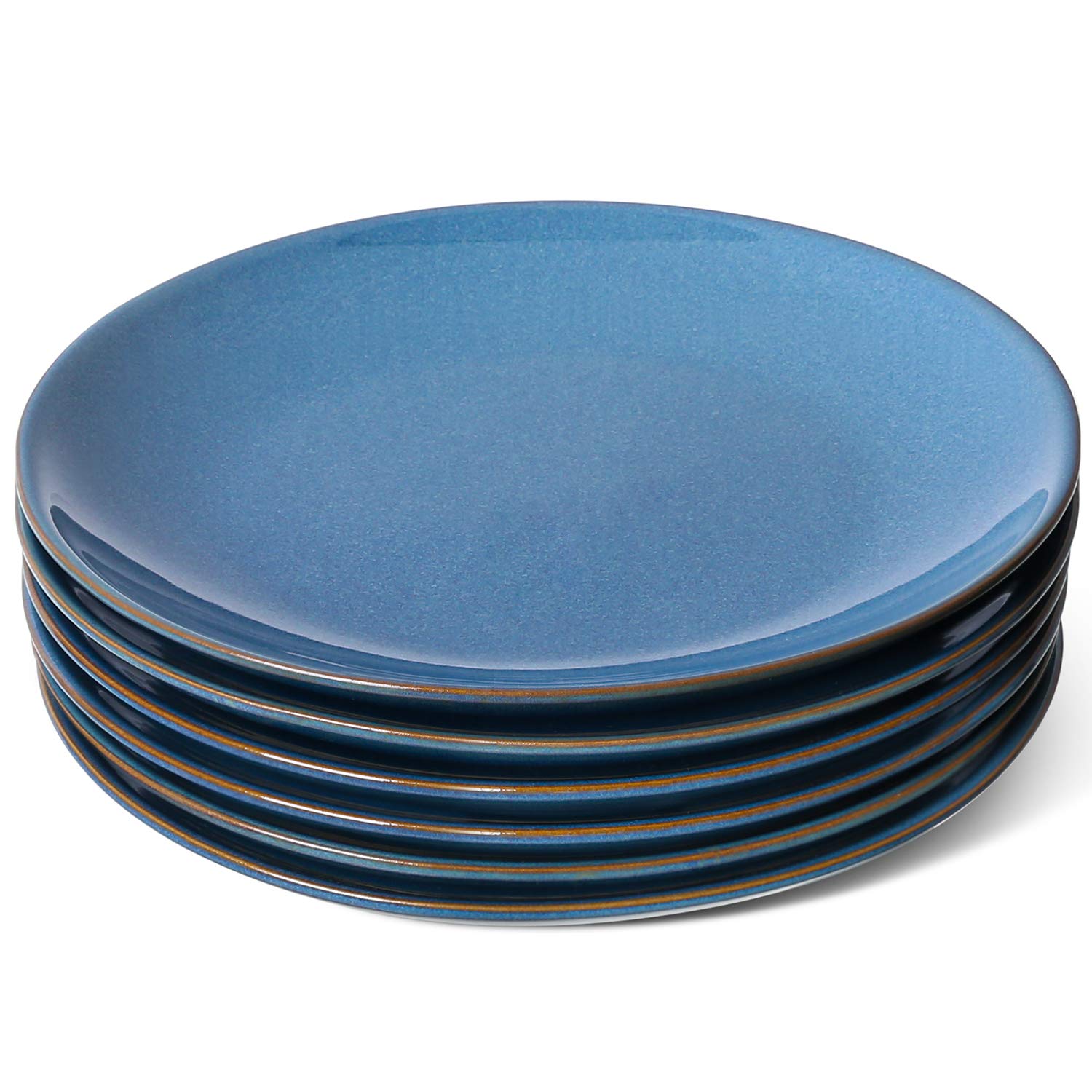 LE TAUCI Dinner Plates 10.5 Inch, Ceramic Salad Plate Set, Kitchen Serving Dishes for Housewarming Thanksgiving Christmas, Microwave Oven Safe - Set of 6, Reactive Glaze, Ceylon Blue