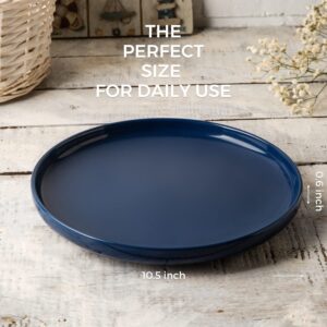 AmorArc Ceramic Dinner Plates Set of 6,10.5 inch Stoneware plates for Kitchen, Dinnerware Dishes set- Microwave,Dishwasher Safe,Scratch Resistant-Navy Blue