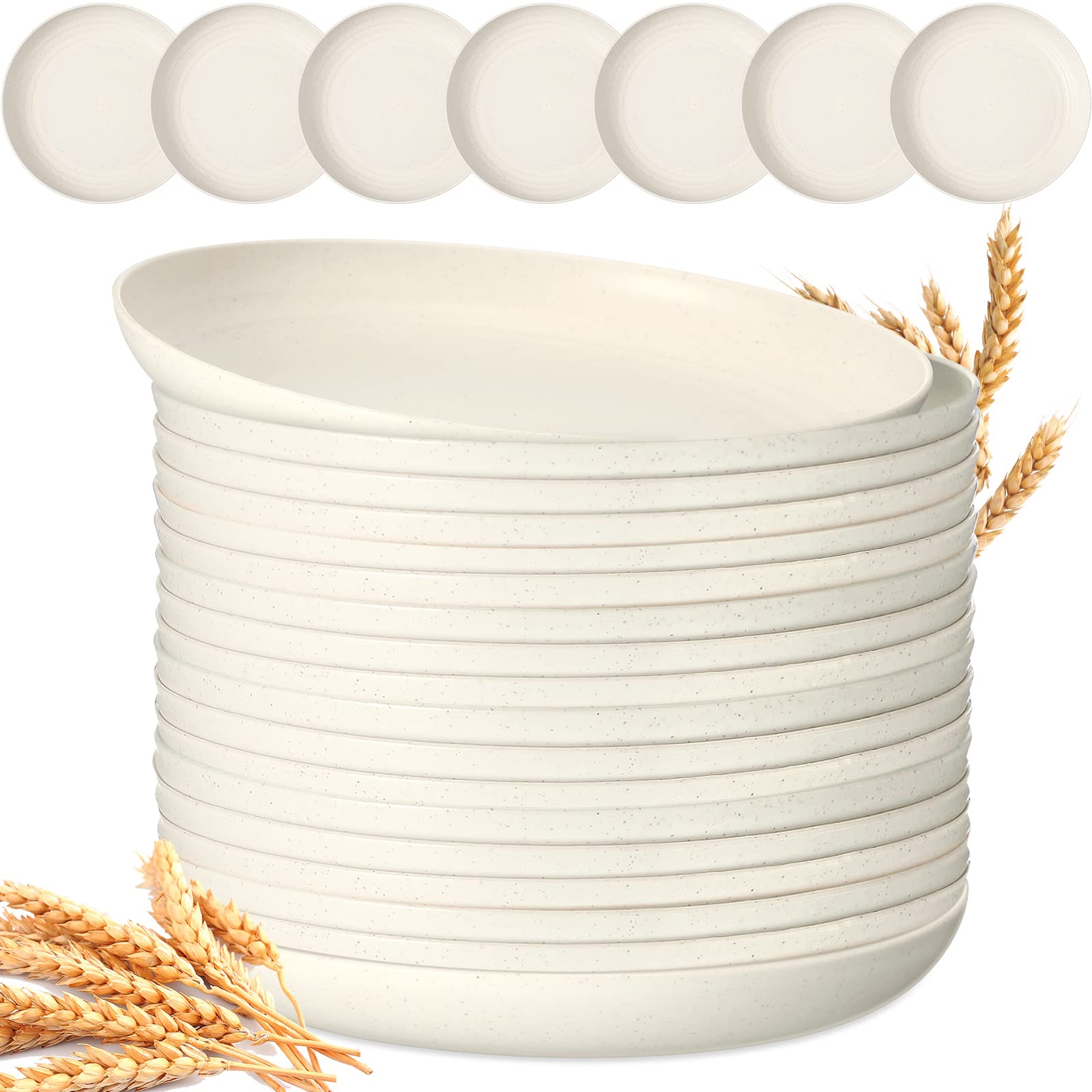 Zopeal 15 Pcs 10 Inch Wheat Straw Plates Lightweight Unbreakable Deep Dinner Plates Reusable Plastic Plates Microwave Safe Dinnerware for Kids Children Toddler Adult (Beige)