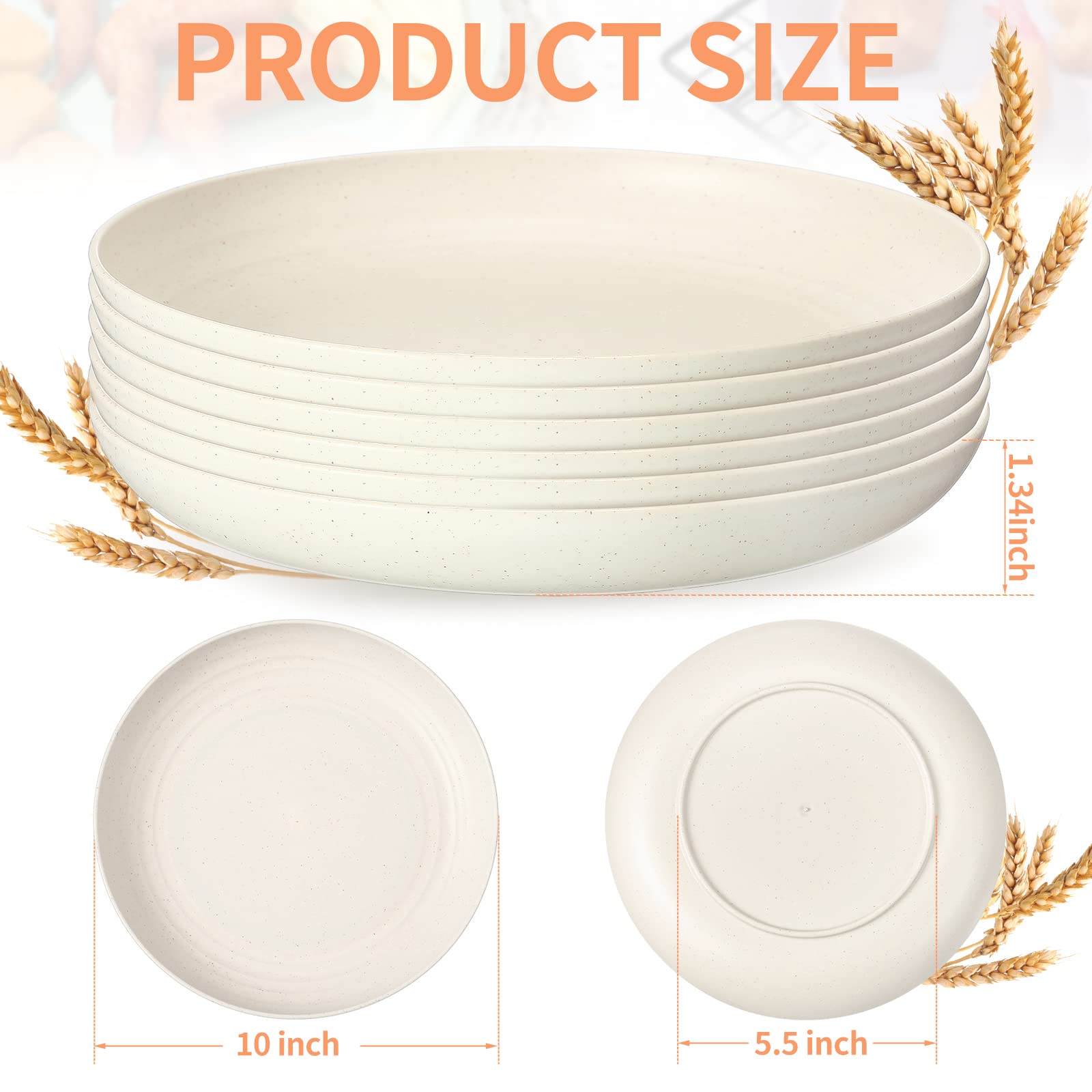 Zopeal 15 Pcs 10 Inch Wheat Straw Plates Lightweight Unbreakable Deep Dinner Plates Reusable Plastic Plates Microwave Safe Dinnerware for Kids Children Toddler Adult (Beige)