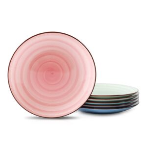 selamica ceramic 8 inch dinner plates, small dessert salad plates, porcelain serving plate for appetizer, pancakes, steak, set of 6, gradient color