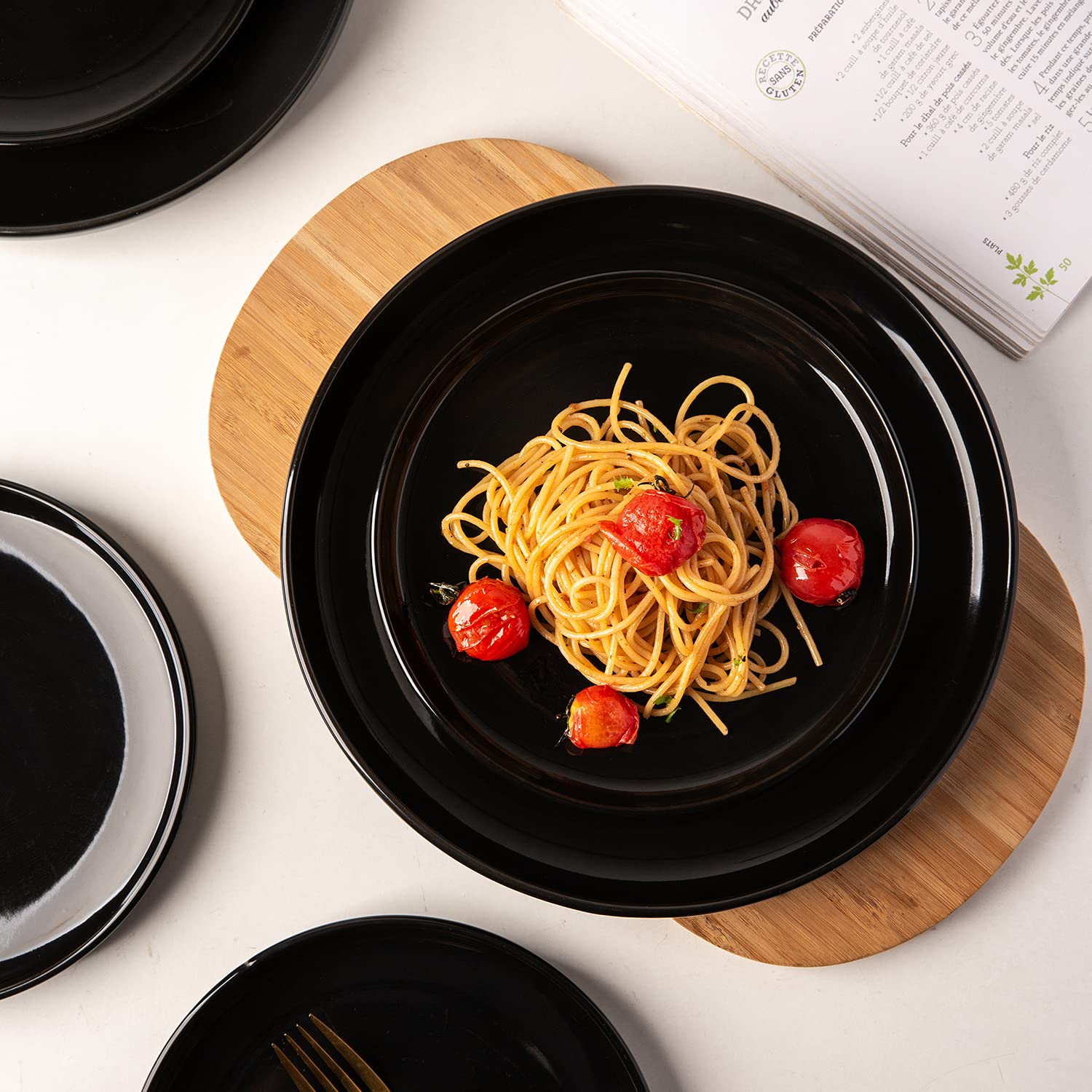 AmorArc Ceramic Dinner Plates Set of 6,10.5 inch Stoneware plates for Kitchen, Dinnerware Dishes set- Microwave,Dishwasher Safe,Scratch Resistant -Black