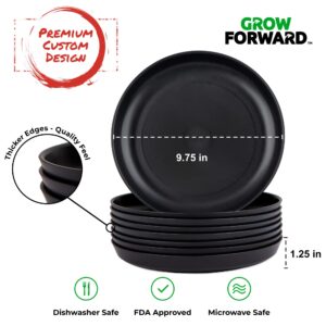 Grow Forward Premium Wheat Straw Plates - 10 Inch Hard Plastic Plates Reusable - Unbreakable Microwave Safe Deep Dinner Plates Set of 8 - Outdoor Plates for Patio, Camping, Picnic, Kids - Midnight