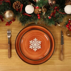 ONEMORE Ceramic Plates Set of 6, 8.5 inch Small Dinner Plates for Appetizer, Salad and Dessert. Oven, Microwave and Dishwasher Safe Plate. Rustic Kitchen Porcelain Dish - Red