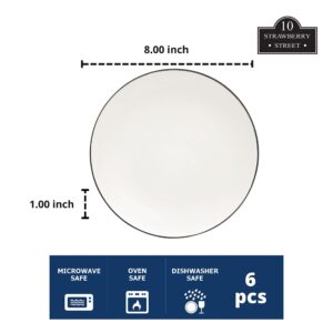 10 Strawberry Street Two Tone Coupe 8” Salad Plate Set Of 6, Black/White