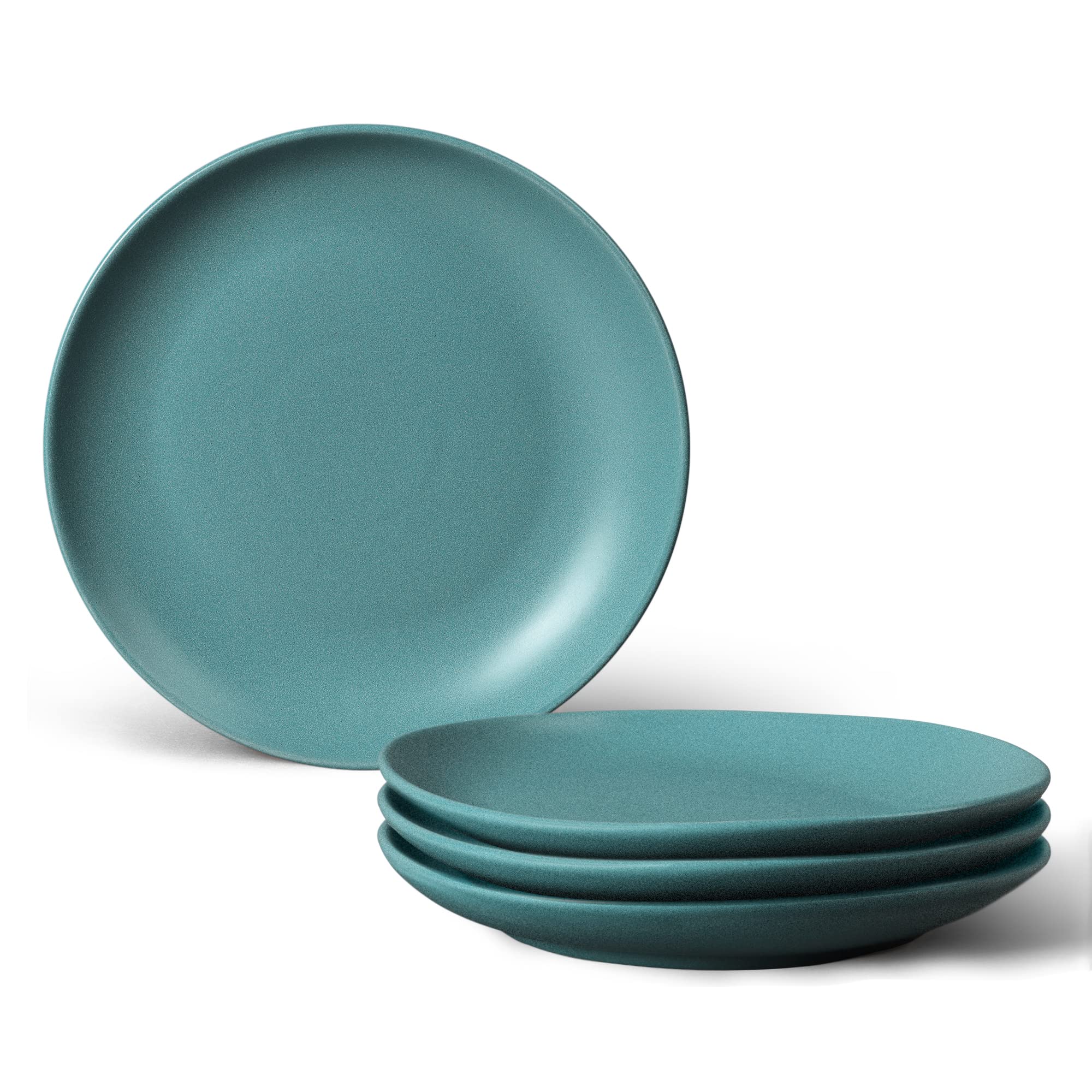 fanquare 8" Green Matte Dessert Plates Set of 4, Large Porcelain Pasta Plates, Modern Ceramic Dishes Set, Salad Plate