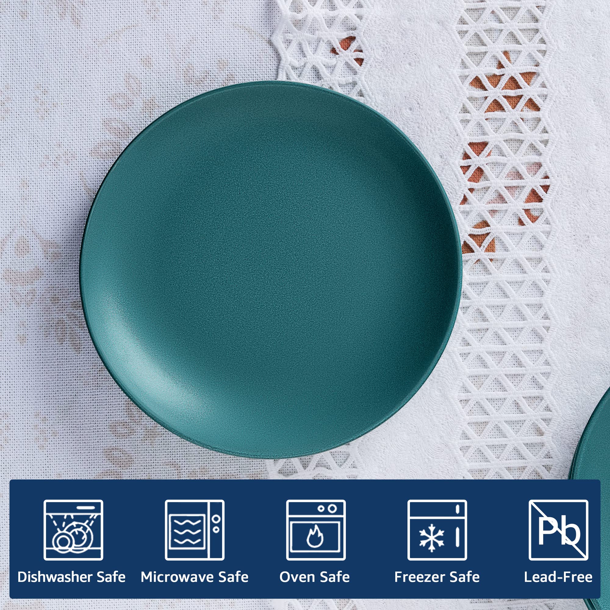 fanquare 8" Green Matte Dessert Plates Set of 4, Large Porcelain Pasta Plates, Modern Ceramic Dishes Set, Salad Plate