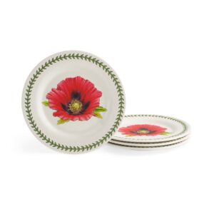 portmeirion botanic garden collection salad plate | set of 4 round salad plates | 8 inch plates with poppy motif | made from melamine for indoor and outdoor use | dishwasher safe