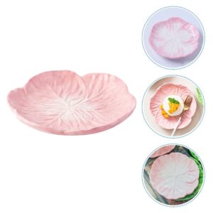 Hemoton Ceramic Cabbage Plate Cartoon Appetizer Plate Fruit Plate Salad Plate Bowl Dish Platter for Fruit Dessert Snack Salad 19cm Pink