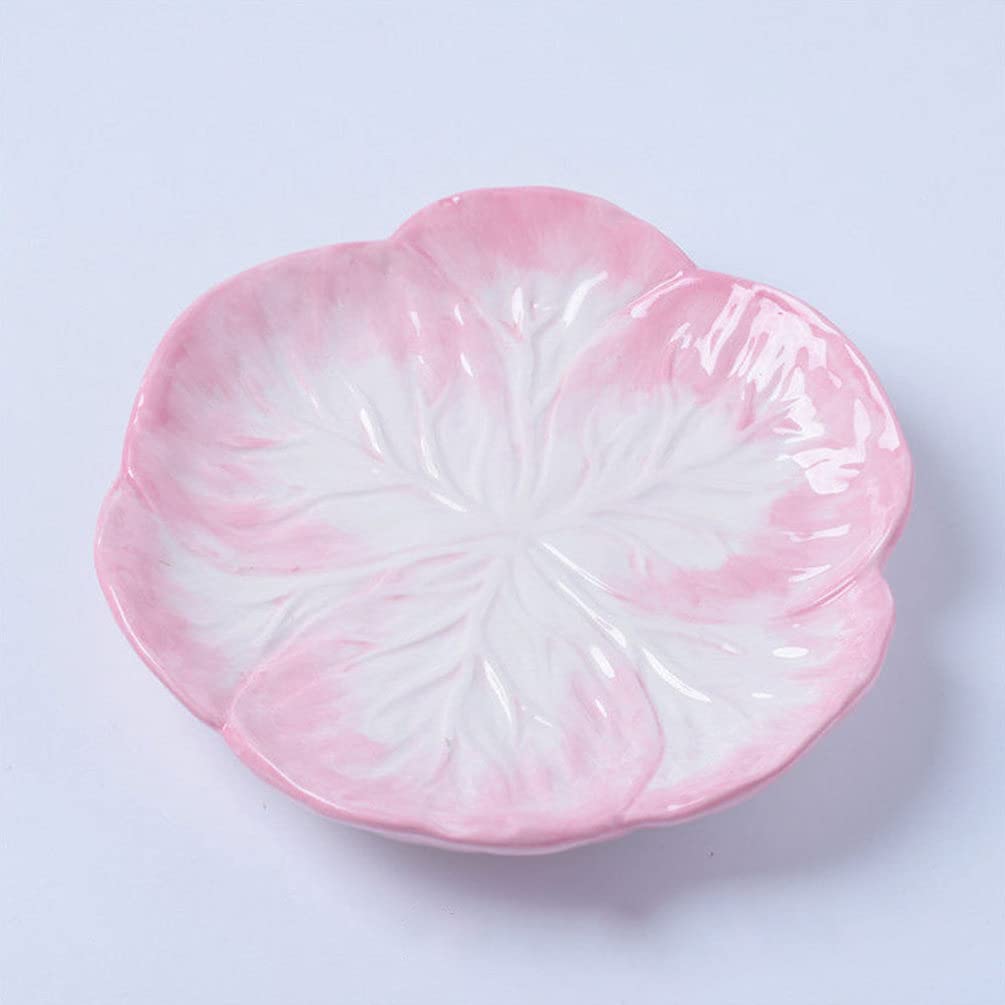 Hemoton Ceramic Cabbage Plate Cartoon Appetizer Plate Fruit Plate Salad Plate Bowl Dish Platter for Fruit Dessert Snack Salad 19cm Pink