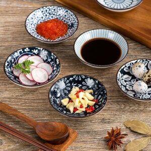 SYJAN HOME Ceramic Dipping Bowls,4 Inch Soy Sauce dish,Pinch Bowls Set of 6,Side Dishes for Snack,Sushi,Sauce,3 Oz Japanese Style Small Bowls for Side Dishes,Kitchen Prep,Vintage Blue