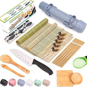 sushi making kit, 22 pcs pro sushi kit includes bazooka roller, bamboo mats, avocado knife, sushi knife, chopsticks, sauce dishes, rice spreader & more all-in-one diy sushi gift