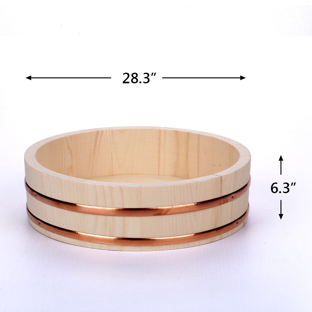 HUANGYIFU Large Wooden Mixing bowl Sushi Oke Rice Barrel Hangiri 72 cm 28 inches Diameter