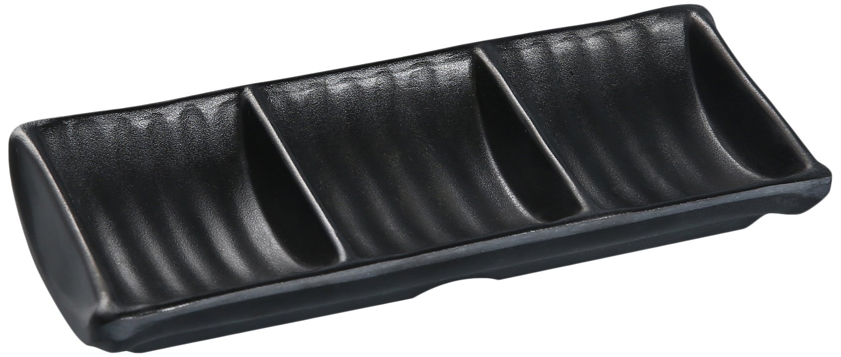 Yanco BP-4030 Black Pearl-2 Triple Sauce Dish, 7.5" Length, 3.5" Width, Melamine, Black Color with Matting Finish, Pack of 48