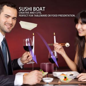 DOERDO 100pcs 3.5 Inch Bamboo Wooden Boat Disposable Wood Boat Plates Dishes Sushi Boat Sushi Serving Tray Food Container Wood Bowl for Catering and Home Use