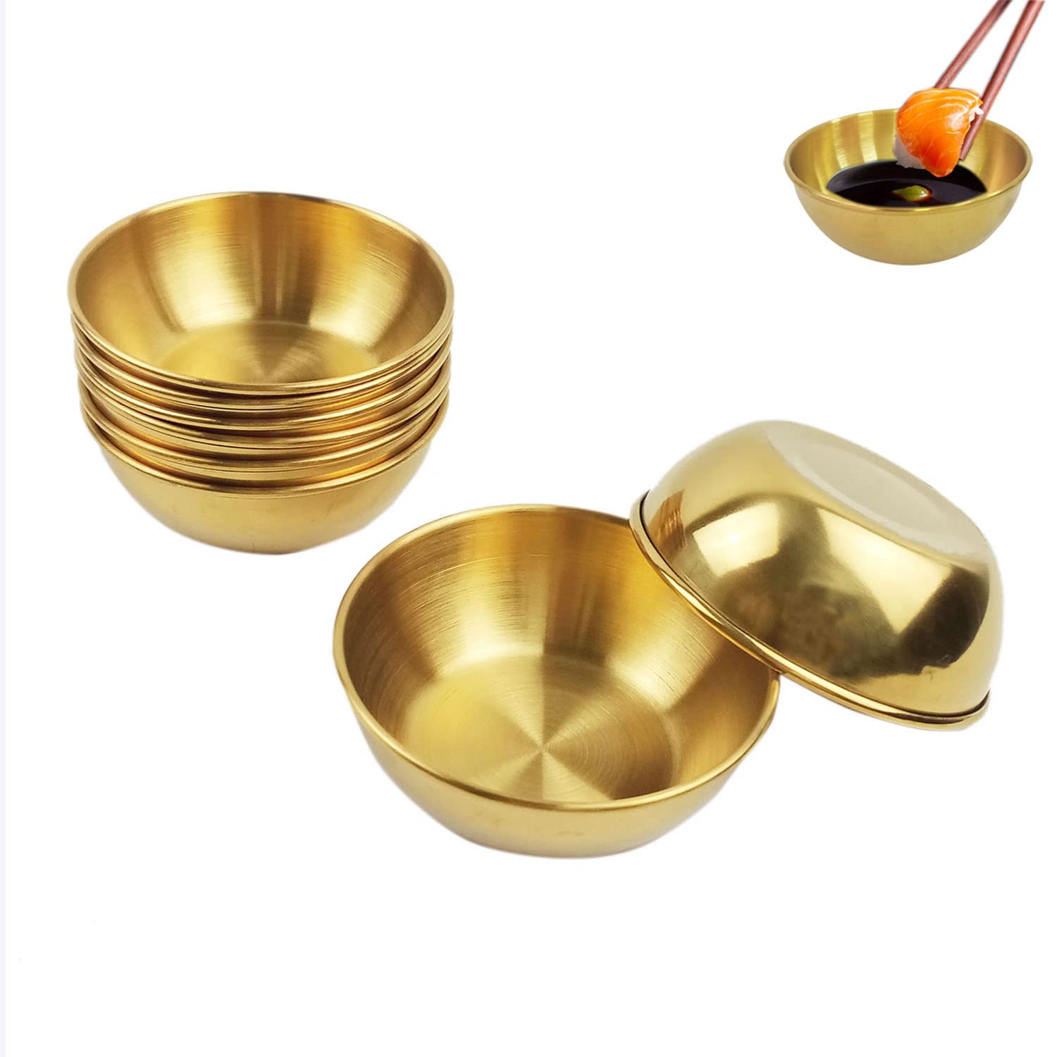 Proshopping 8Pcs Mini Stainless Steel Dipping Sauce Bowls, Dip Sauce Dishes, Round Seasoning Dishes Bowl, Small Individual Saucers Bowl, Sushi Dipping Bowl, Appetizer Plates, Silver 3.27"x3.27"x1.14"