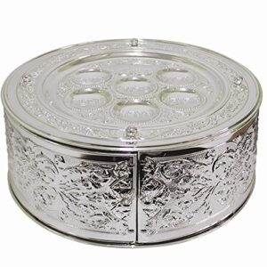 ben&jonah silver plated 3 tier matzah/seder plate - 14" d x 7" h