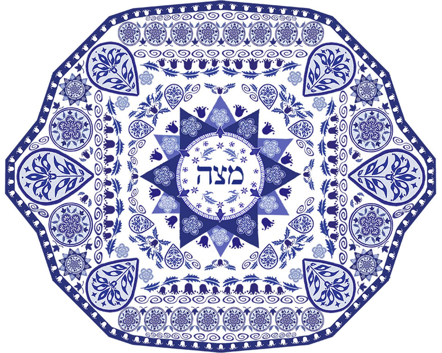 Aviv Judaica Prestigious Passover Seder Dinnerware Renaissance Set, Includes Round Porcelain Seder Plate, Square Matzo Tray, Silk Matza Cover & Afikoman Bag Magnificent Passover Decoration Dishware