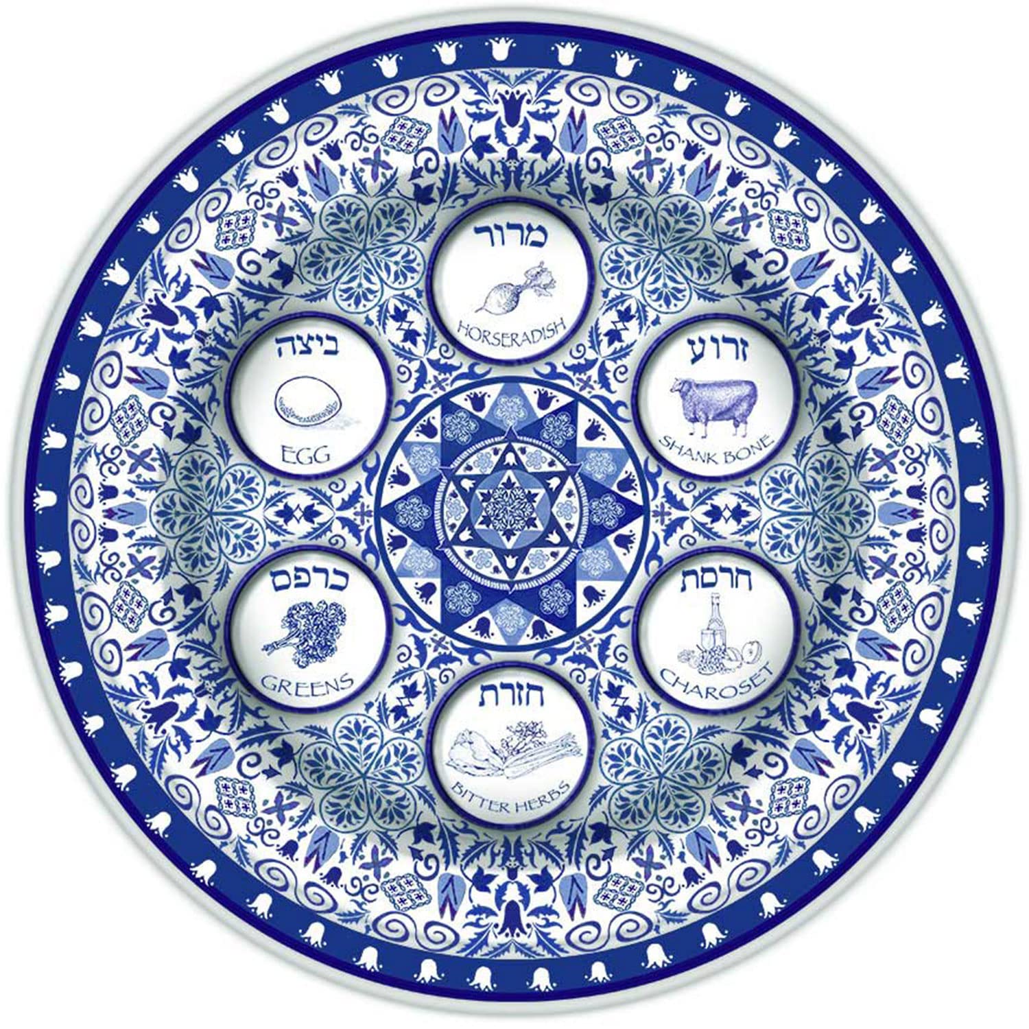 Aviv Judaica Prestigious Passover Seder Dinnerware Renaissance Set, Includes Round Porcelain Seder Plate, Square Matzo Tray, Silk Matza Cover & Afikoman Bag Magnificent Passover Decoration Dishware