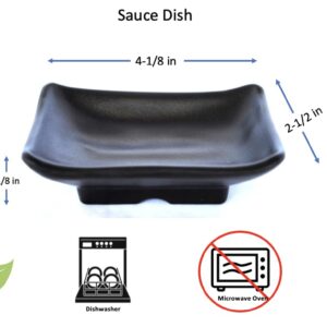 Lucky Star Melamine Soy Sauce Dishes Wasabi Sushi Sashimi Rectangular Plastic Dipping Plates, 4-1/8" X 2-1/2" X 1-1/8” H, Capacity: 1.8 oz, Black, Black (96)