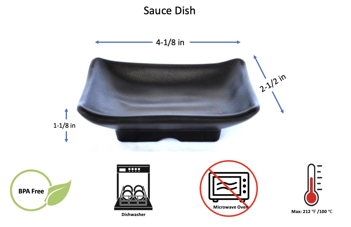 Lucky Star Melamine Soy Sauce Dishes Wasabi Sushi Sashimi Rectangular Plastic Dipping Plates, 4-1/8" X 2-1/2" X 1-1/8” H, Capacity: 1.8 oz, Black, Black (96)