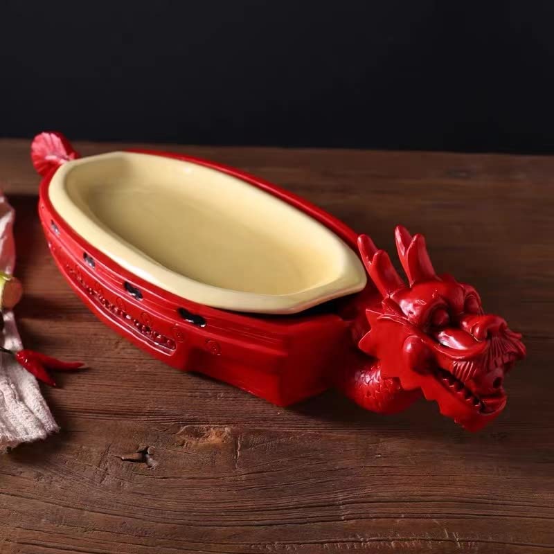 HONHPD 26.7 inch Dragon Boat Sushi Plate, Resin Sashimi Dragon Boat Seafood Plate Japanese Food Tableware Salmon Platter Dry Ice Plate Hot Pot Buffet