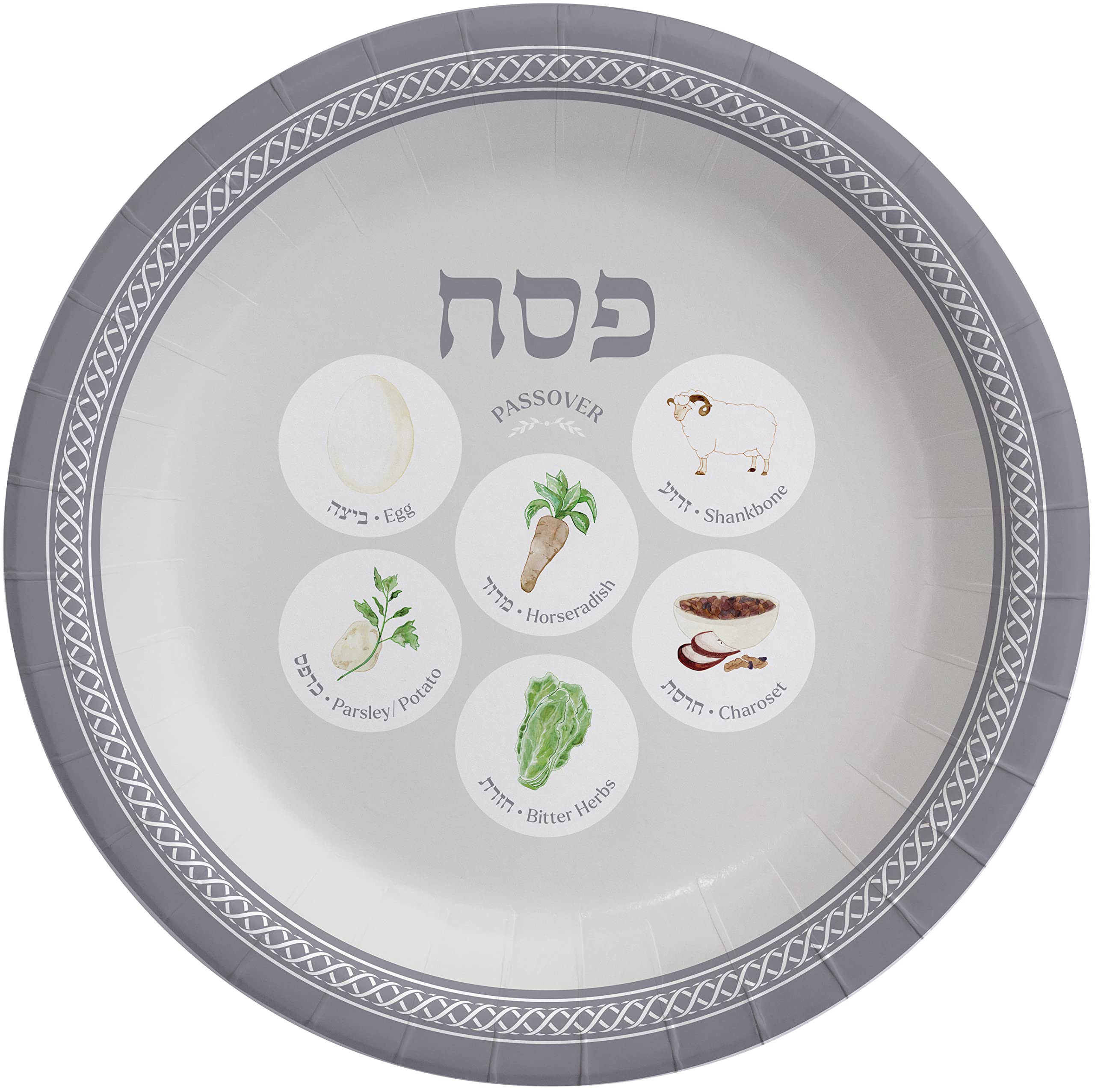 Passover Seder Plate Design Paper Goods Party Set, Party Supplies Disposable Tableware, 9" Plate (24-Pack)