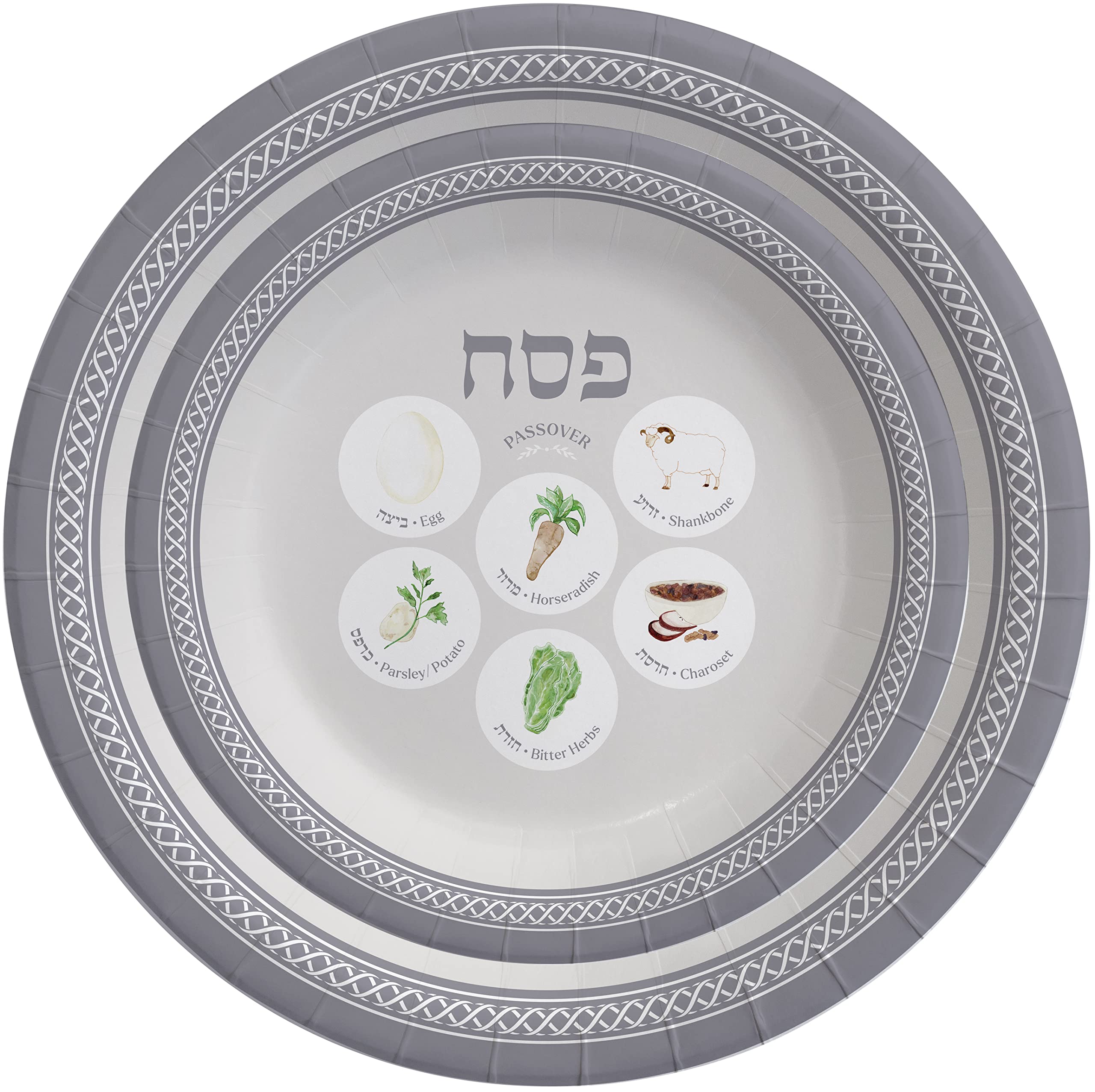 Passover Seder Plate Design Paper Goods Party Set, Party Supplies Disposable Tableware, 9" Plate (24-Pack)