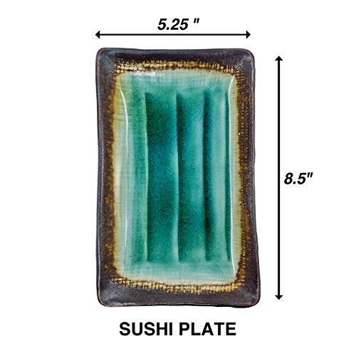 Happy Sales HSST-6CDTQDR 6 PC Japanese Sushi Plate Dinnerware Set Green Ocean, Turquoise