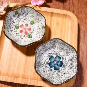 Japanese Style Soy Sauce Dishes set of 8, Ceramic 4-inch Plum Flower Dishe Serving for Dumpling, Side Dish, Sushi (8)