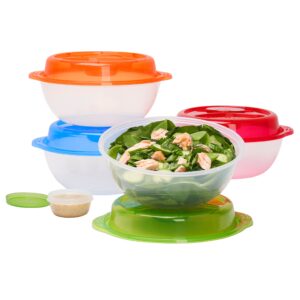 easylunchboxes® - salad to-go containers - reusable bowl with built-in, leak-proof dressing cup for salad, pasta, cereal, rice & more - great for work, travel, & meal prep, set of 4 (classic)