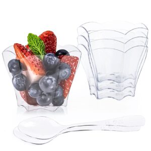 kingrol 100 count mini dessert cups with spoons, 2.3 oz. disposable clear bowls for mousse, puddings, appetizers, sauces