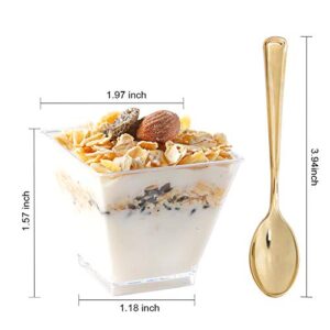 supernal 2oz Square Plastic Mini Dessert Cups with Gold Spoons,Parfait Appetizer Cup,100pcs Cups,100pcs Gold Spoons,Perfect for Birthday,Party,Wedding