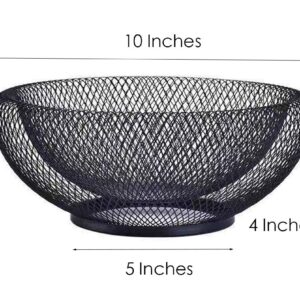 GWEOBZ Metal Mesh Fruit Basket Countertop Candy Dish Black Round Decorative Small Fruit Bowl for Kitchen Counter - 10 Inches (Mesh)