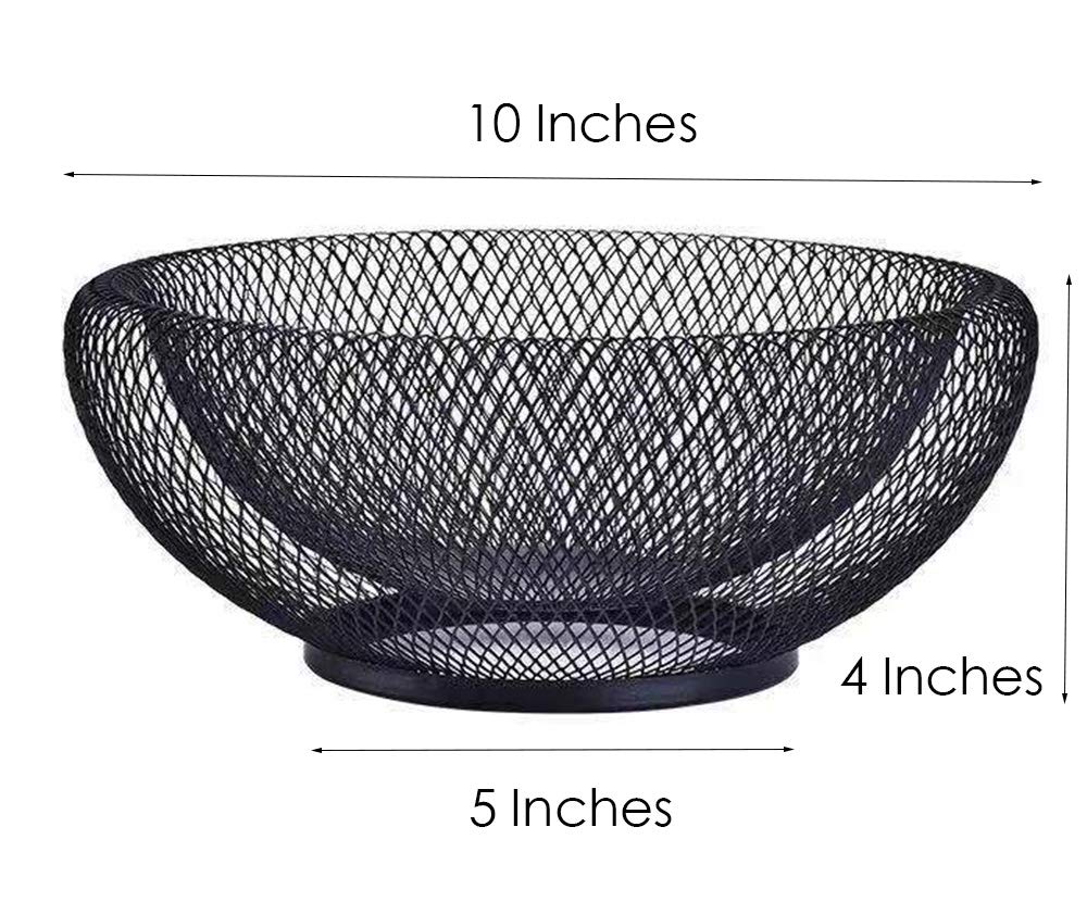 GWEOBZ Metal Mesh Fruit Basket Countertop Candy Dish Black Round Decorative Small Fruit Bowl for Kitchen Counter - 10 Inches (Mesh)