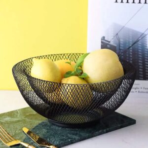 GWEOBZ Metal Mesh Fruit Basket Countertop Candy Dish Black Round Decorative Small Fruit Bowl for Kitchen Counter - 10 Inches (Mesh)