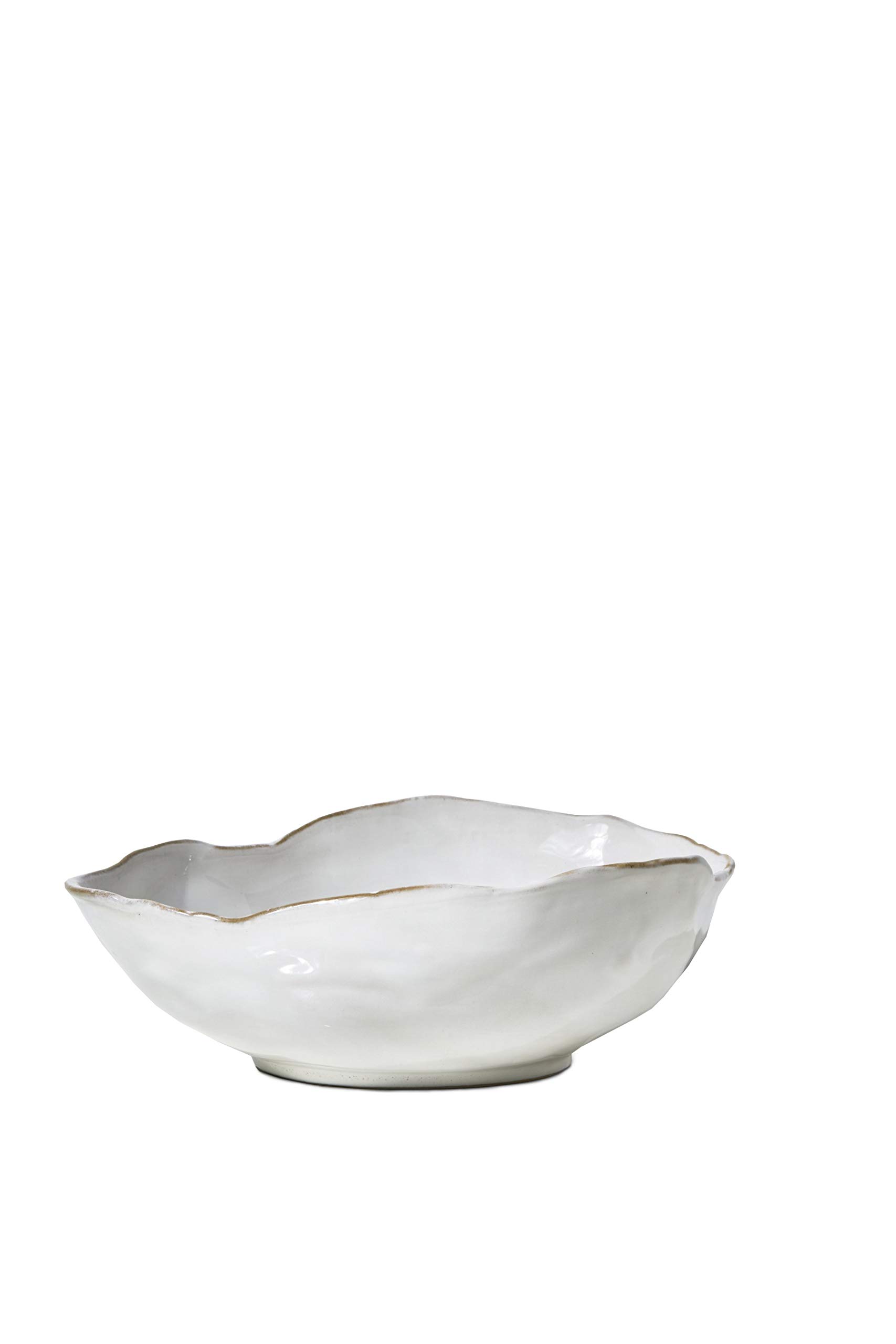 Serene Spaces Living Extra Large Free-Form Edge Glazed Ceramic Bowl - Fruit Basket, Dinnerware, Centerpiece for Vintage Weddings, Events, 10.5" Long, 8" Wide and 3.5" Tall